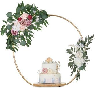 Nuptio Support Gateau Piedestal Bois: 29.6cm Cupcake Presentoir Rond Mariage Dor Metal Cerceau Cake Display Stand Or&eacute;sentoir Porte pour Wedding Noel Annivers
