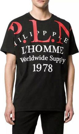 Philipp Plein T-Shirt Herren Gold Cut P.L.N. Worldwide Supply Shirt geripptem Kragen, ikonischer Schriftzug, Doppelt gen&auml;hte S&auml;ume