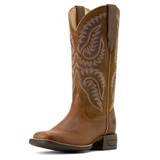 Ariat Womens Cattle Caite Wide Square Toe Western Boots in Distressed Brown Adobe Clay, B Medium Width, Size 37.5, by Ariat