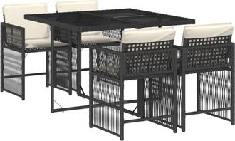 vidaXL Ensemble &agrave; manger de jardin coussins 5pcs Noir R&eacute;sine tress&eacute;e - Vidaxl