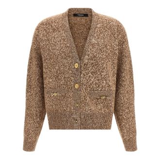 Versace Femme, Pulls, Beige, Taille: 38 FR Gilet Boxy En Maille Mélange Cachemire Moulin