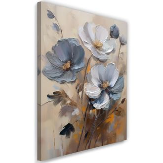 Feeby Wandbild - Wohnzimmer Modern Deko - Gemalte Blume Grau Beige - 40x60 1tlg - Bilder Leinwand - Bild auf Leinwand Schlafzimmer - Leinwandbilder f&uuml;r die 