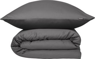 Schiesser Bettwäscheset Ella | 2-teilig | Uni | Satin | 100% Baumwolle | Oeko-TEX | Reißverschluss | 155x220cm + 80x80cm | Dunkelgrau