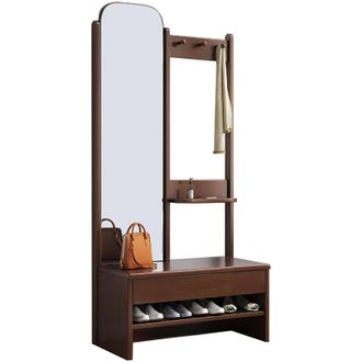 Generic Sitzbank mit Stauraum mit Spiegel und Garderobe Massivholzrahmen Schuhschrank mit Sitzbank Traglast 200 Kg Schuhbank mit Stauraum f&uuml;r Eingangsbereich,