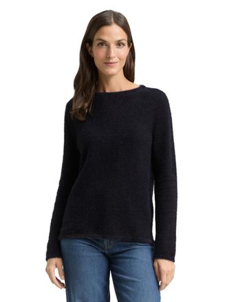 Tom Tailor Damen 1049152 Strickpullover aus Federgarn, 39241-Black Stripe with Featheryarn, XL