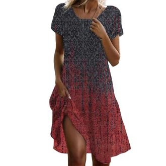 Generic Robes d&eacute;t&eacute; d&eacute;contract&eacute;es &agrave; manches courtes pour femme, robe boh&egrave;me pour femme, imprim&eacute; d&eacute;contract&eacute;, manches courtes, midi, Rouge/gris., 3XL