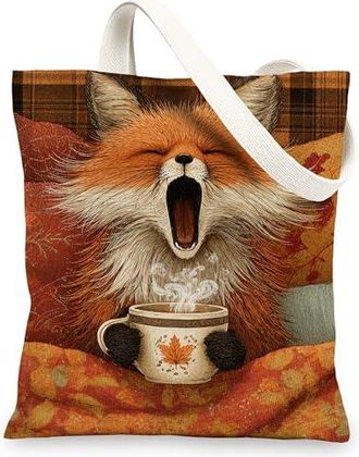 Generic Sacs fourre-tout en toile motif renard fantaisie, confortables, réutilisables, légers, lavables et respectueux de lenvironnement pour voyage, plage, s