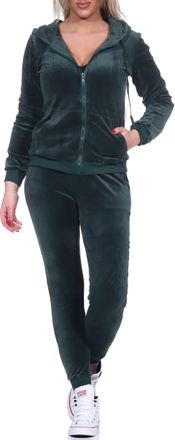 Jela London Damen Nicki Hausanzug Jogginganzug Velour Samt Jogging Freizeit Hose Kapuzen Jacke, Olive Gr&uuml;n, 36-38 (M)