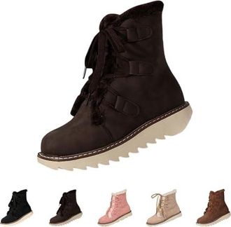 Generic Bottes de neige mi-mollet en daim pour femme - Doublure en fourrure épaisse - Chaudes - En coton - Chaussures de course confortables - Légères - Décon