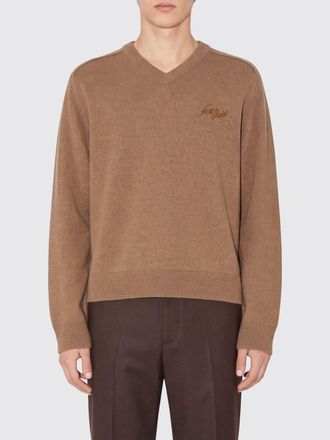 Acne Studios Pull en coton &agrave; col V avec logo en jacquard
