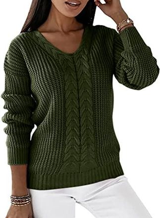 ORANDESIGNE Pull Femme Hiver Tricoté Chic et Elegant Sweater Hiver Col en V Manche Longue Sweatshirt Chaude et Épaisse Couleur Unie Chandail Pullover Décontracté 
