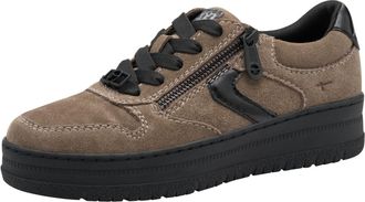 Tamaris Comfort Damen Sneaker flach zum Schn&uuml;ren mit Rei&szlig;verschluss, Braun (Taupe), 39 EU