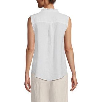 Lands End &Auml;rmelloses Top aus Leinen, Damen, Gr&ouml;&szlig;e:44-46 petite, Wei&szlig;, Leinen, by Lands End