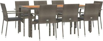 vidaXL Vidaxl - Ensemble &agrave; manger de jardin 9 pcs coussins gris r&eacute;sine tress&eacute;e