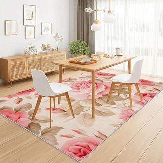 Generic Rose Lavable en Machine Tapis Salon Style Ancien Branches Fleuries Gracieux, 160 x 230 cm Doux Tapis de Sol Pelucheux Dessous Antid&eacute;rapant, Entree Int