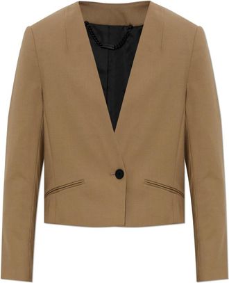 AllSaints Femme, Vestes, Brun, Taille: 34 FR Poppy Single Breasted Pleated Blazer