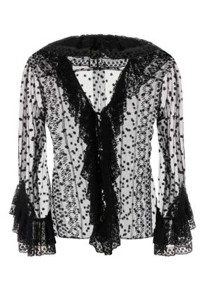Alberta Ferretti Lace-Trimmed Sweater - Black