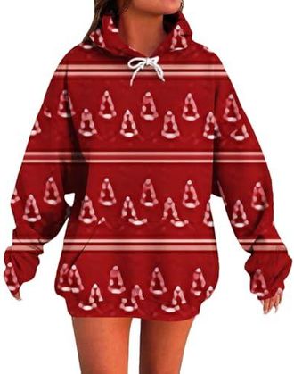 Generic Sweat à capuche de Noël ample pour femme - Sweat de Noël surdimensionné en polaire avec poche pour entraînement, fête, cadeaux de Noël, Rd3., 3XL