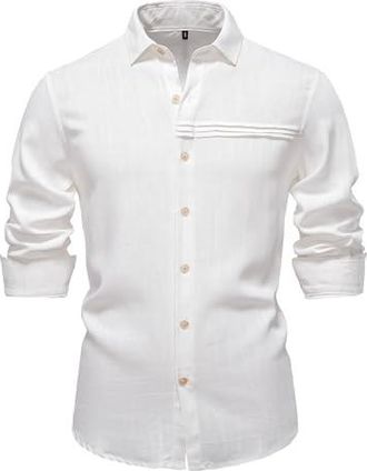 Generic T-shirt &agrave; manches longues pour homme - En mousseline - Classique - Col rabattu - Chemise de travail avec boutonni&egrave;re - Chemise de loisirs - Manches lo