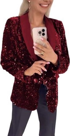 Generic Veste Blazer Femme Blazer &Agrave; Sequins pour Femme Veste De Soir&eacute;e Scintillante Coupe Ajust&eacute;e Manches Longues Un Bouton Cardigan V&ecirc;tement DExt&eacute;rieur &Eacute;l&eacute;ga