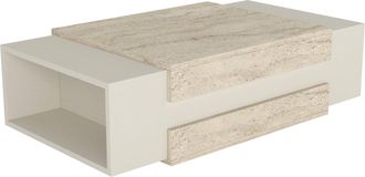 Moebel17 Couchtisch Wohnzimmertisch rechteckig Tisch modern, Holz, Beige mit Granit Optik, Möbelstück für Wohnzimmer, flach, 2 Ablagefächer, Designertisch, 110