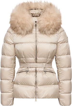 Moncler Moncler Doudoune Courte &Agrave; Capuche Bord&eacute;e De Shearling Boed, Femme, Beige, Taille: 00