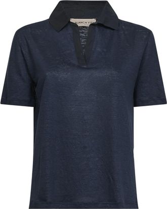 Blanca Vita Femme, Tops, Bleu, Taille: 38 FR Top &agrave; Col V en Popeline