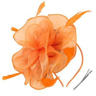 Dreshow Damen Fascinators Hut Cocktail Party Tee Kopfbedeckung Blume Mesh Organza Bänder Federn auf Einem Stirnband
