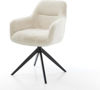 DELIFE Drehstuhl Pejo-Flex Pl&uuml;sch Creme-Wei&szlig; Kreuzgestell breit Schwarz 360&deg; drehbar Wippfunktion Taschenfederkern, Esszimmerst&uuml;hle