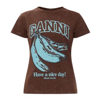 Ganni Bedrucktes T-Shirt - - Tops - Damen - Braun - L