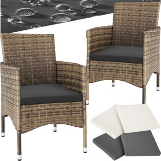 TecTake 2er Set Gartenstuhl aus Polyrattan, Gartenm&ouml;bel Set mit 2 Sessel, Outdoor Rattansessel inklusive Sitzpolster und 2 Bezugssets, rostfreie Edelstahlschr