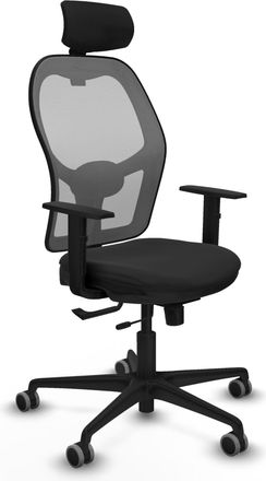 Piqueras y Crespo Schwarzer Drehstuhl mit 1D-Armen, h&ouml;henverstellbarer Lendenwirbelst&uuml;tze und h&ouml;henverstellbarem Kopfteil und Neigungsverstellung, ausgestattet mit Sync