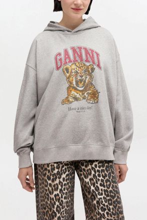 Ganni Sweat &agrave; capuche tigre gris Coton biologique - Taille XS - Pour Femme