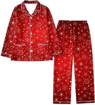 Generic Ensemble de pantalons d&eacute;contract&eacute;s &agrave; manches longues pour femme Motif flocons de neige, bordeaux, 3XL