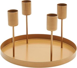 Matches 21 matches21 Sch&ouml;ner Kerzenhalter mit Dekotablett f&uuml;r Stabkerzen - Adventskranz aus Metall in Gold - Dekoteller f&uuml;r Tischdeko &Oslash; 18 cm