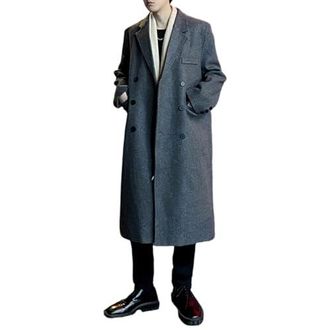 Generic Trench pour homme &agrave; double boutonnage avec revers crant&eacute; Coupe ajust&eacute;e, gris, 3XL