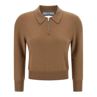 Prada Wollstrick-Poloshirt - - Tops - Damen - Braun - L