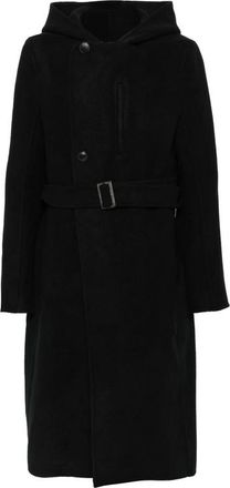 Rick Owens Belted Hooded Single Breasted Coat