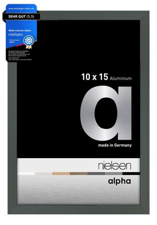 Nielsen Design Bilderrahmen, 10 x 15 cm, Aluminium, Platin glanz, Fotorahmen zum Auftstellen und Aufh&auml;ngen im Hoch- & Querformat, Echtglas, Alpha