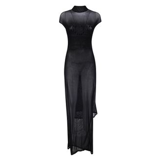 Jean Paul Gaultier Mesh-Langarmkleid mit Samt-Flockdruck - - Dresses - Damen - Schwarzk - M