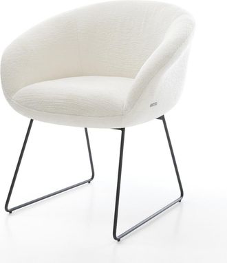 DELIFE Esszimmerstuhl Vinka-Flex mit Armlehnen Bouclé Soft Beige Kufengestell Schwarz Taschenfederkern, Esszimmerstühle