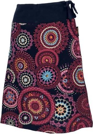 Guru Shop Jupe brodée longueur genou, bohème, chic, mandala rétro, olive, femme, coton, Rose, 38