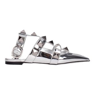 Valentino Garavani Graue Ledersandale mit Nieten - - Shoes - Damen - Grau - 36 EU