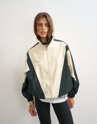 Topshop veste coordonn&eacute;e color block &agrave; col chemin&eacute;e en &eacute;cru-Neutre