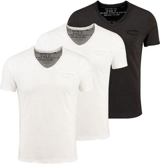 Key Largo T-Shirt Soda vintage Look uni Basic T00619 V-Ausschnitt unifarben kurzarm slim fit