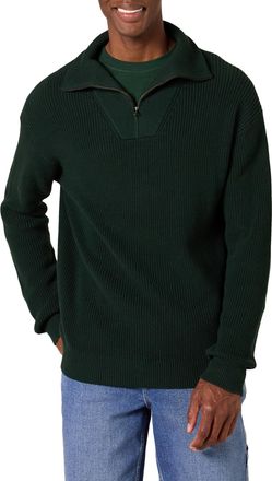 Amazon Essentials Herren Rippstrickpullover mit Viertel-Reißverschluss und lockerer Passform, Dunkelgrün, XXL