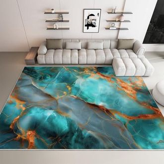 Generic Tapis Salon 100 x 150 cm - Bleu Tapis Doux Décorations Chambre à Coucher Design Abstrait Luxe Texture Marbre Moquette Lavable en Machine pour Chambre 