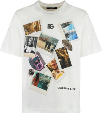 Dolce & Gabbana Homme, Tops, Blanc, Taille: M Celebrity Life Graphic T-Shirt