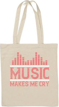 Generic Sac fourre-tout en coton naturel avec slogan Music makes me cry Blanc