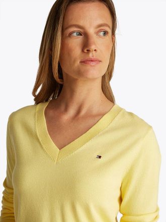 Tommy Hilfiger Strickpullover STITCH V-NECK mit Knopfdetail am &Auml;rmel, Regular Fit